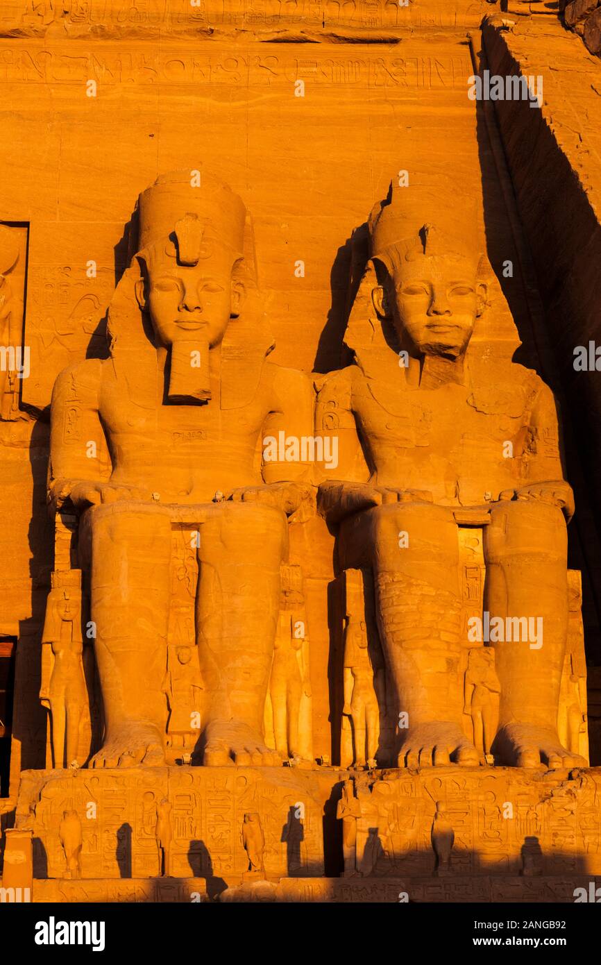 Morning light at the Great Temple, of Abu Simbel temples, Statue of ...
