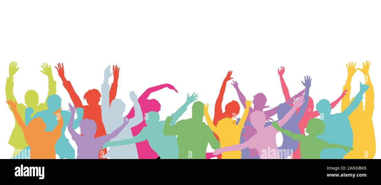 a colorful group of people celebrating and cheering Stock Vector Image ...