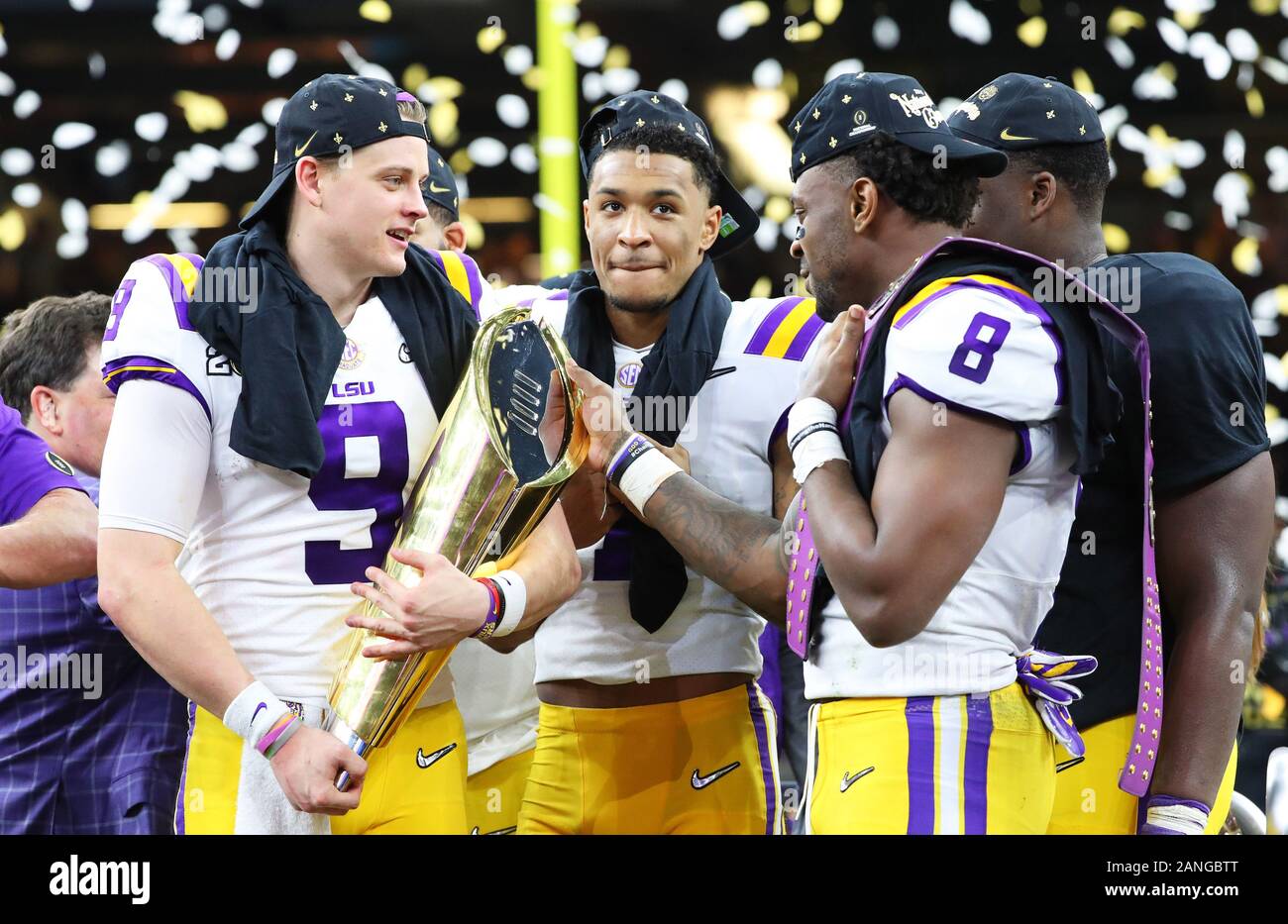 LSU Tigers quarterback Joe Burrow (9) celebrates the victory over the ...