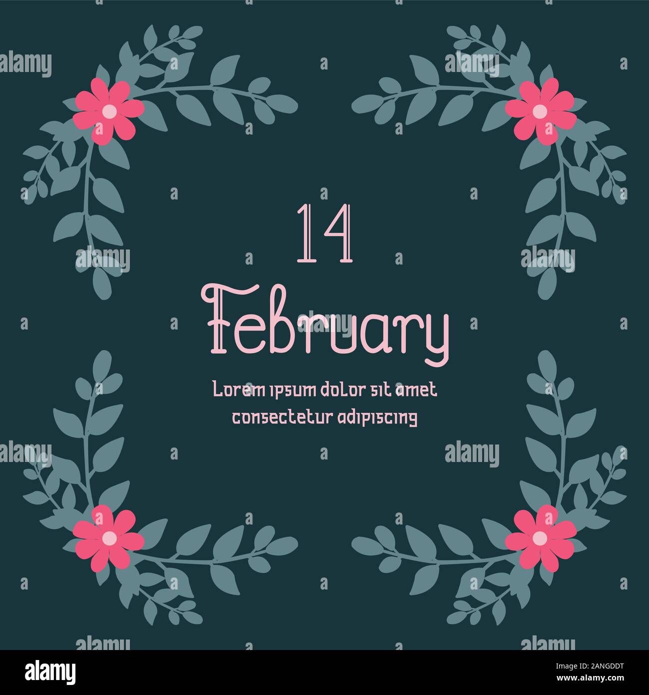 Elegant pattern of leaf and flower frame, for 14 February greeting card ...