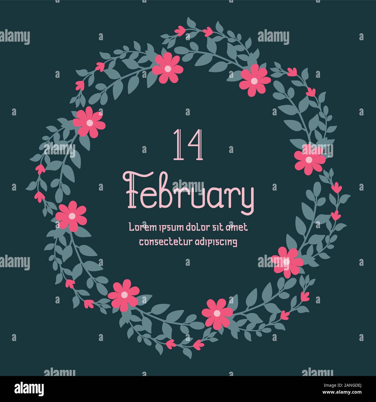 Poster design for 14 February, with beautiful leaf and wreath frame ...