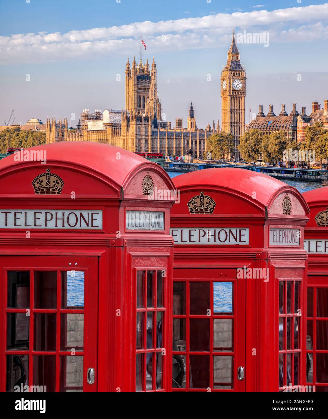 London symbols with BIG BEN and Red Phone Booths in England, UK Stock ...