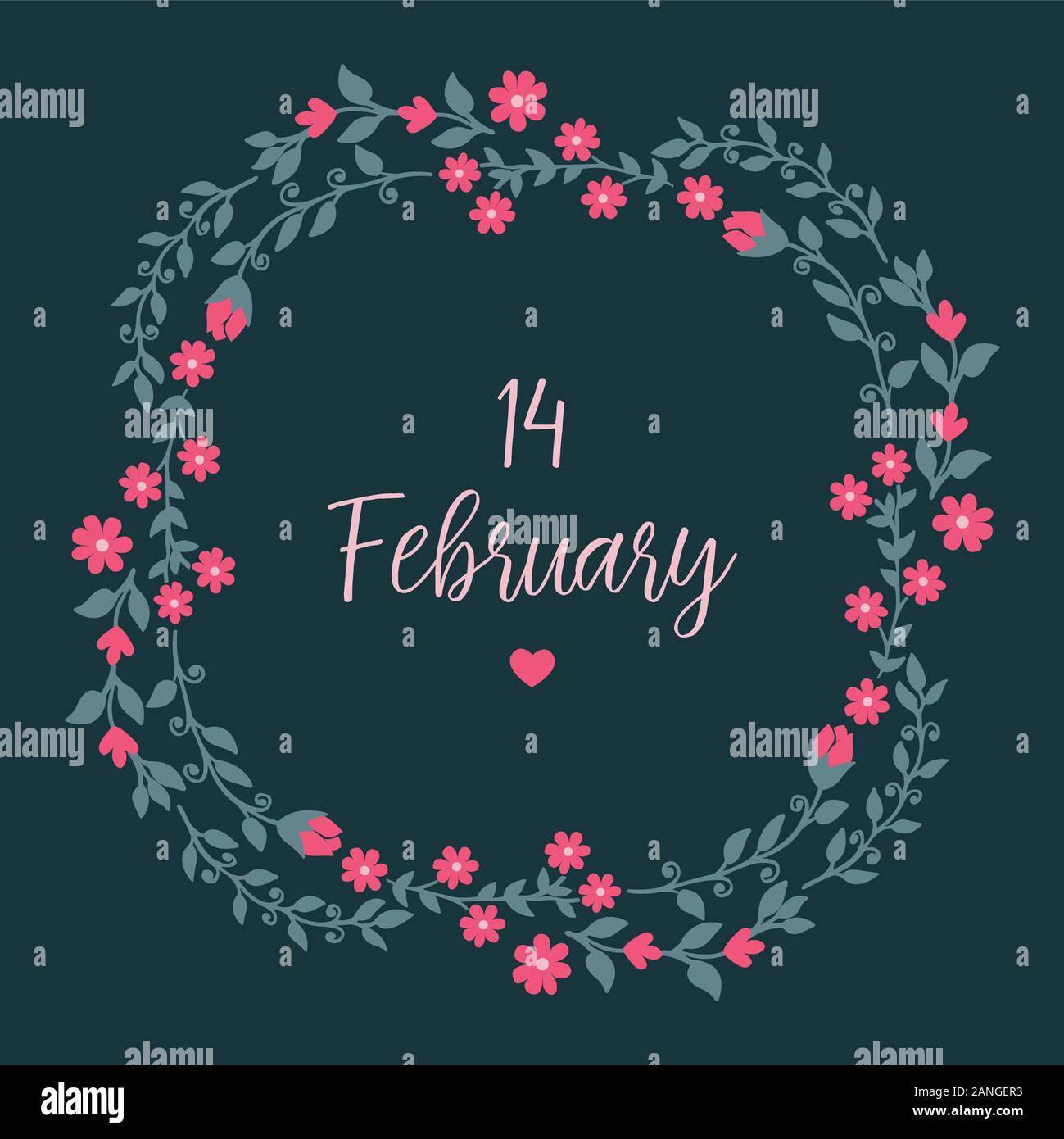 Poster design for 14 February, with beautiful leaf and wreath frame ...
