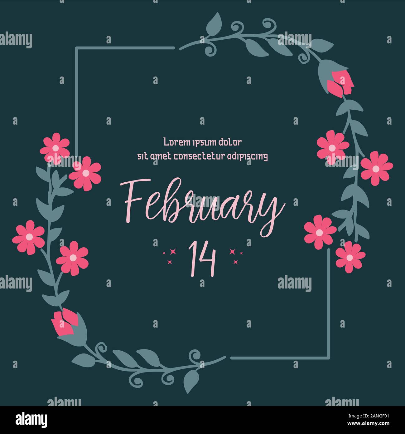 Poster design for 14 February, with beautiful leaf and wreath frame ...