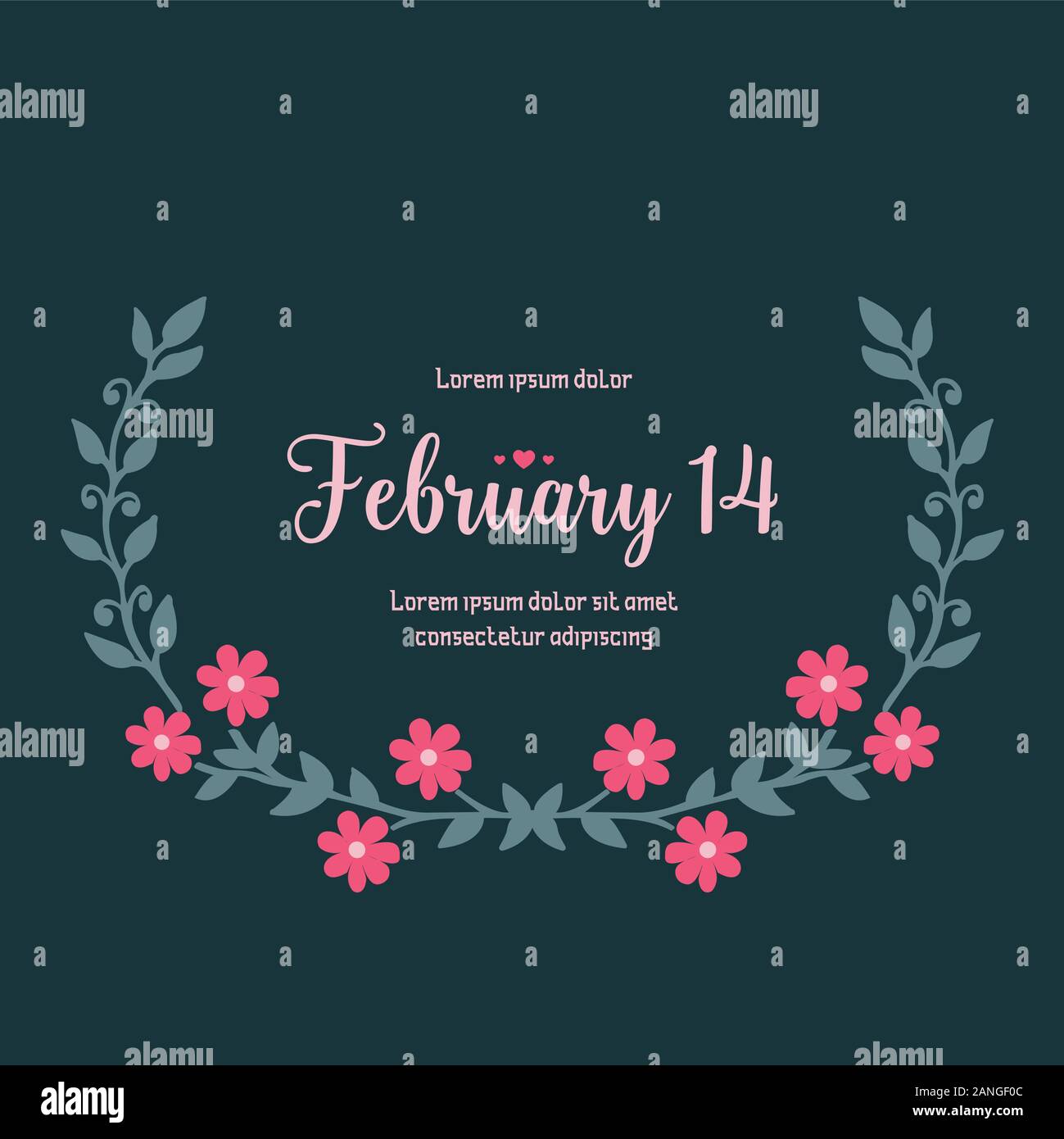 Poster design for 14 February, with beautiful leaf and wreath frame ...