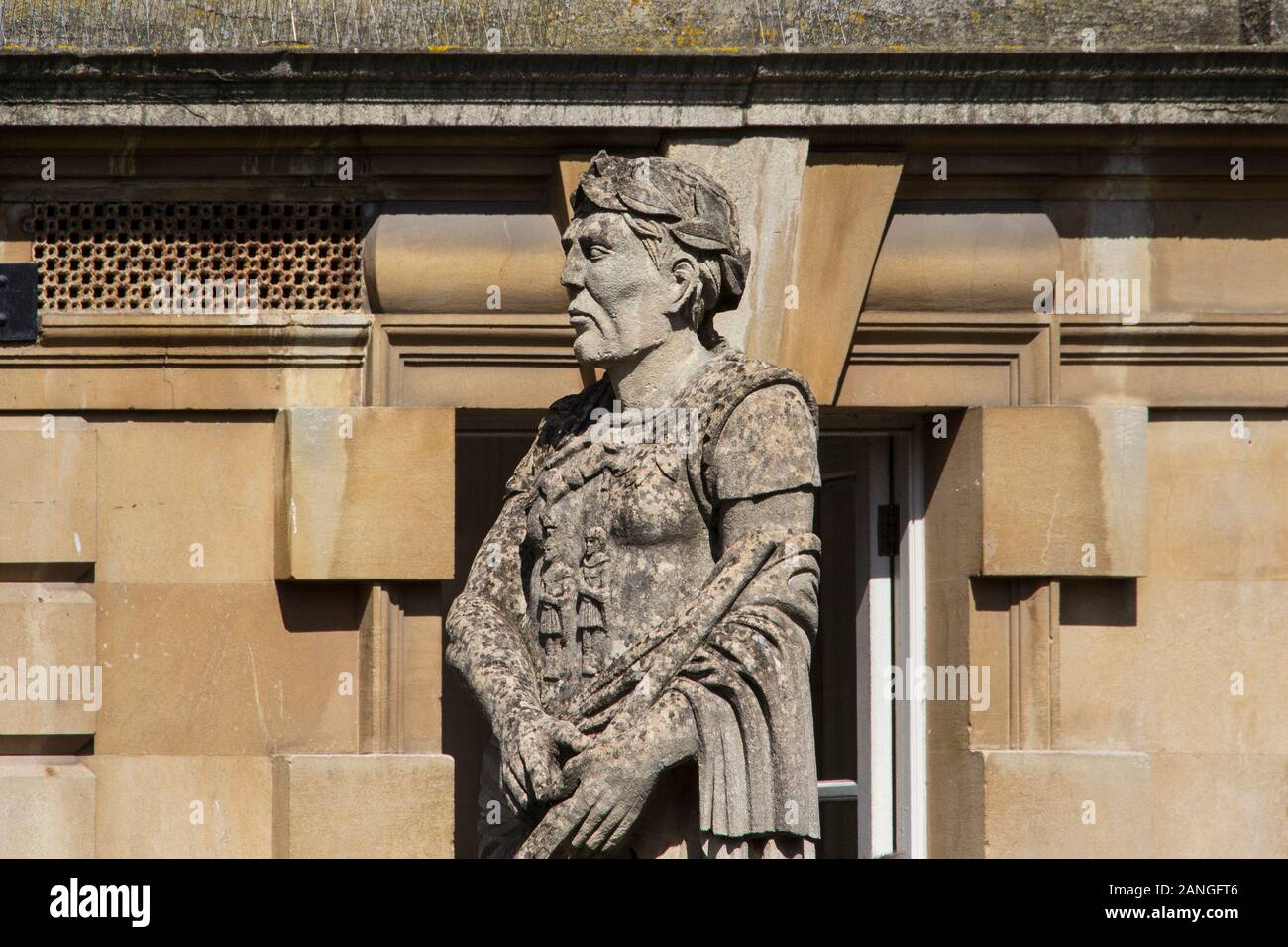 BATH, UK - APRIL 10, 2019. Roman soldier at the Roman Baths where ...