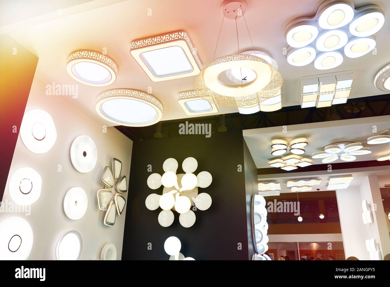 Decorative ceiling lamps and chandeliers in the store Stock Photo - Alamy