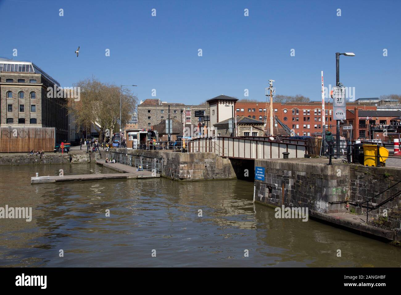 BRISTOL, UK - APRIL 10, 2019. Prince Street Bridge is a swing bridge ...