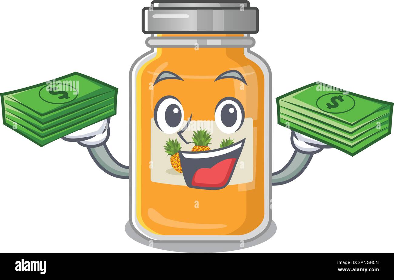 happy rich pineapple jam character with money on hands Stock Vector ...