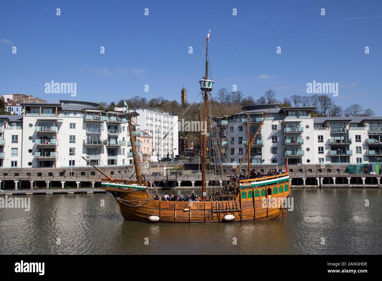 BRISTOL, UK - APRIL 8, 2019. The Matthew wooden ship is a replica of a ...