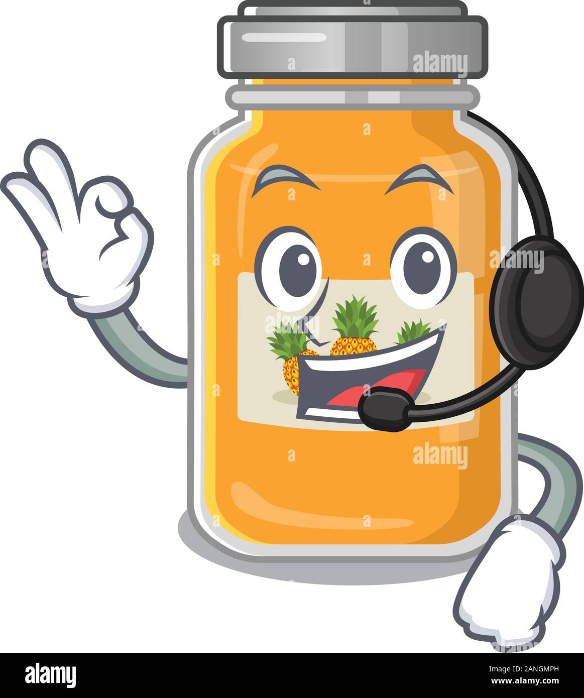 Smiley pineapple jam cartoon character design wearing headphone Stock ...