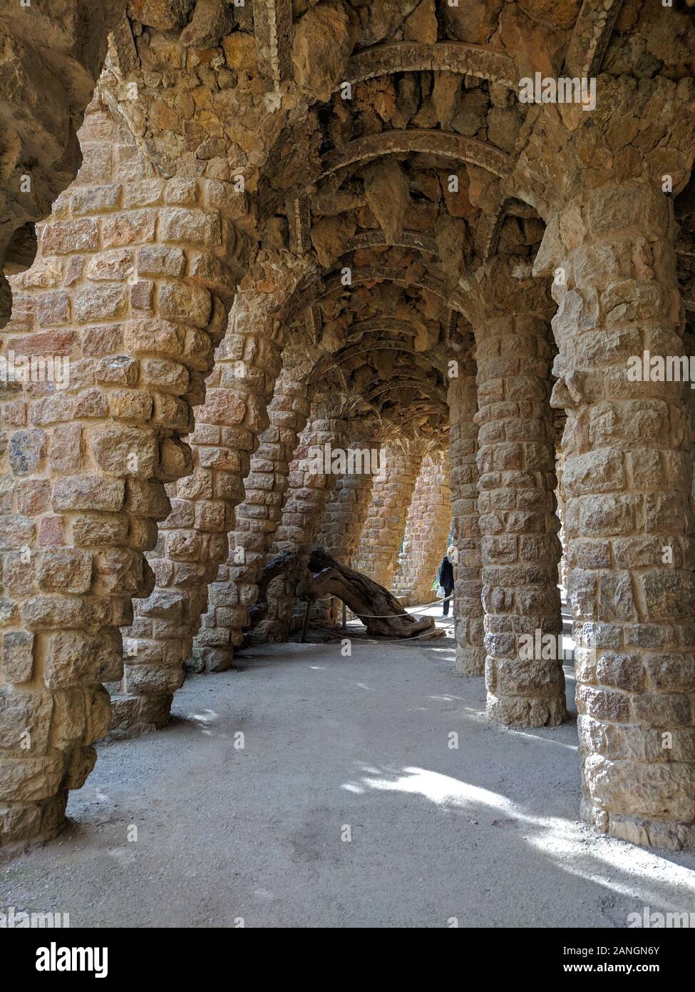 Park Guell architectural columns, Antoni Gaudi, Barcelona, Catalonia ...