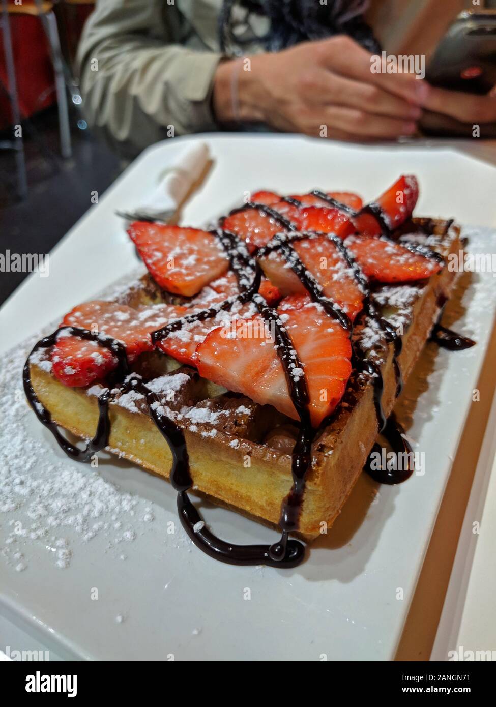 Strawberry Belgian waffle Stock Photo - Alamy