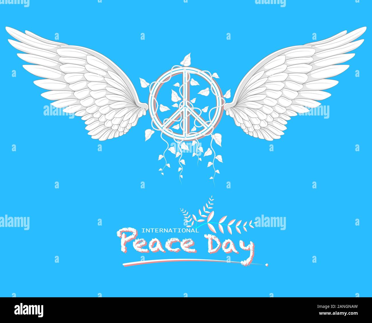 Peace sign and pigeon wing on blue background. Vector illustration ...