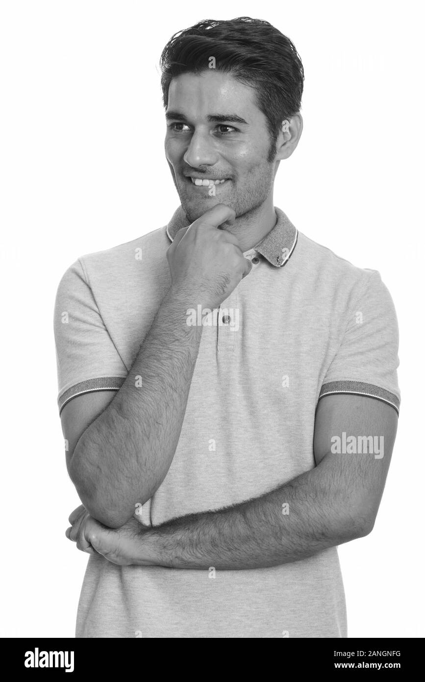 Happy handsome persian man thinking Black and White Stock Photos ...