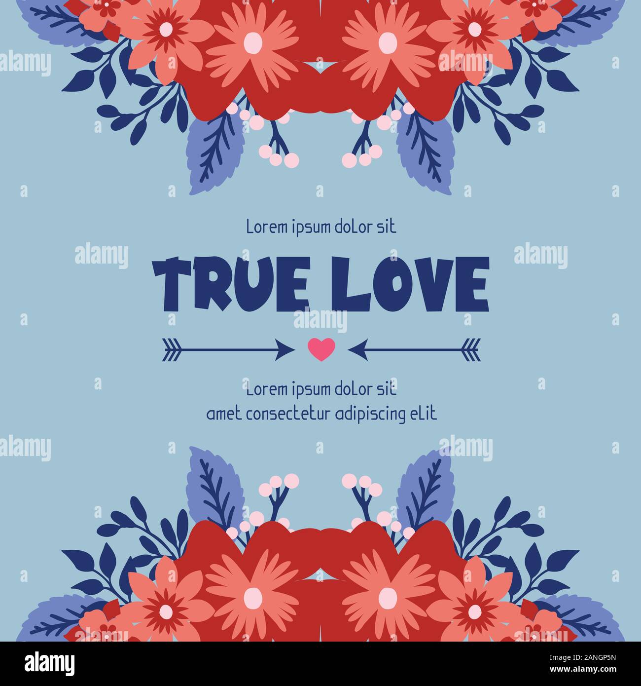 Poster design for true love, with beautiful leaf and red wreath frame ...