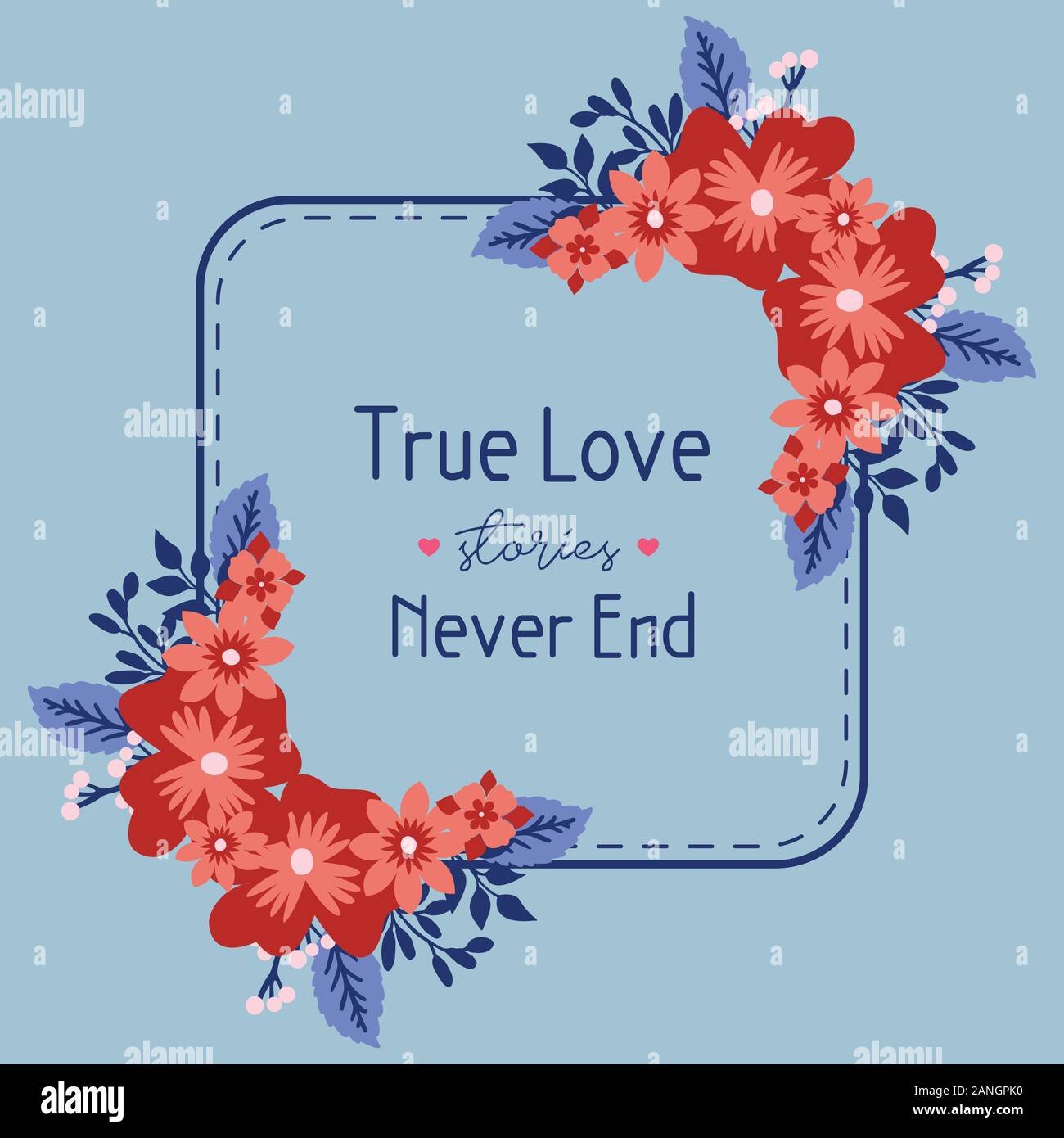 Poster design for true love, with beautiful leaf and red wreath frame ...
