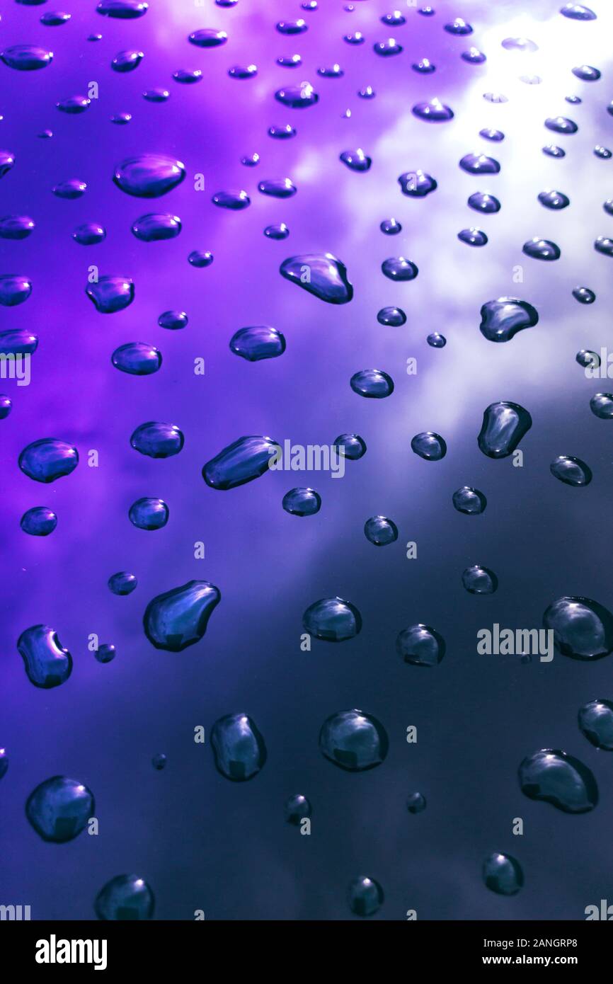 Pattern of water drops in realistic style on neon background. Abstract ...