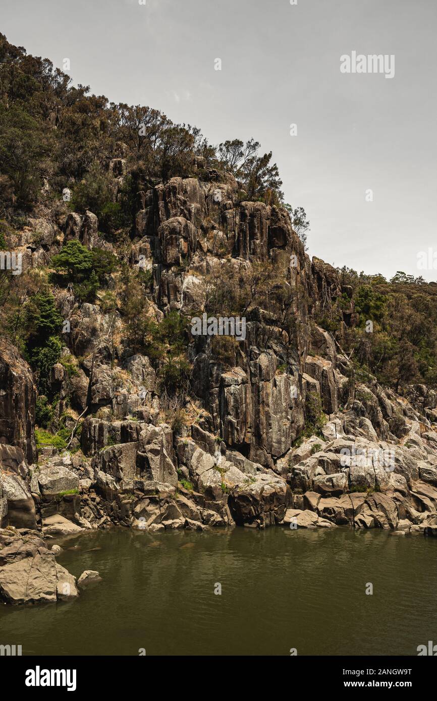 Old rock formations along the South Esk River on the Cataract Gorge ...