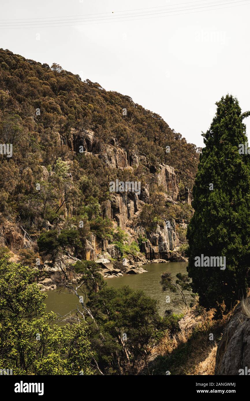 Old rock formations along the South Esk River on the Cataract Gorge ...