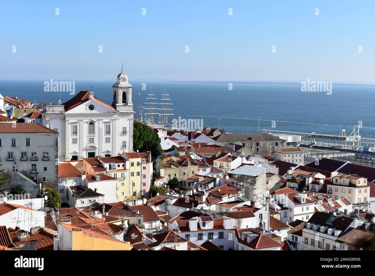 View of the Alfama district of Lisbon from the Miradouro de Santa Luzia ...