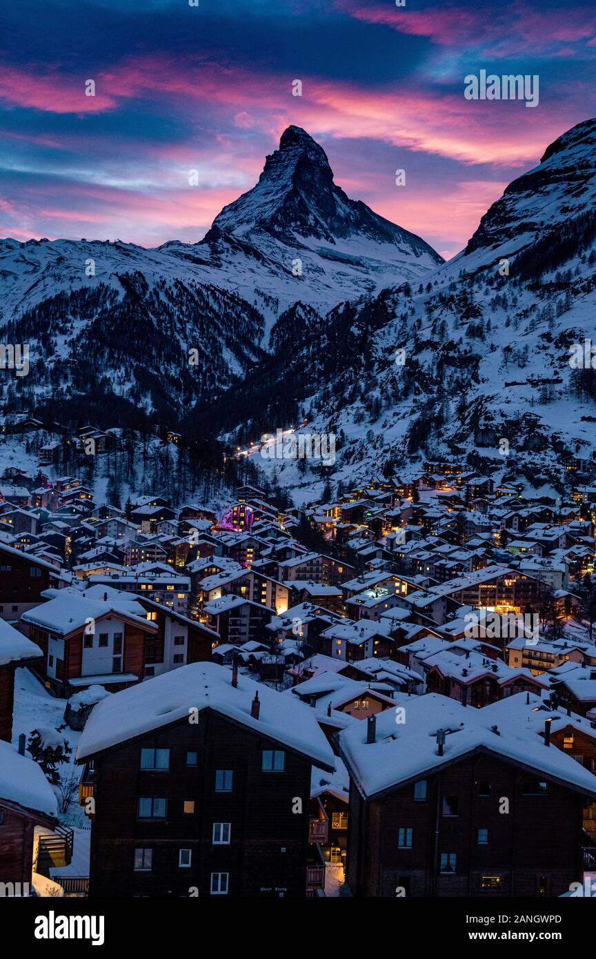 Zermatt in Switzerland on a wonderful sunset Stock Photo - Alamy