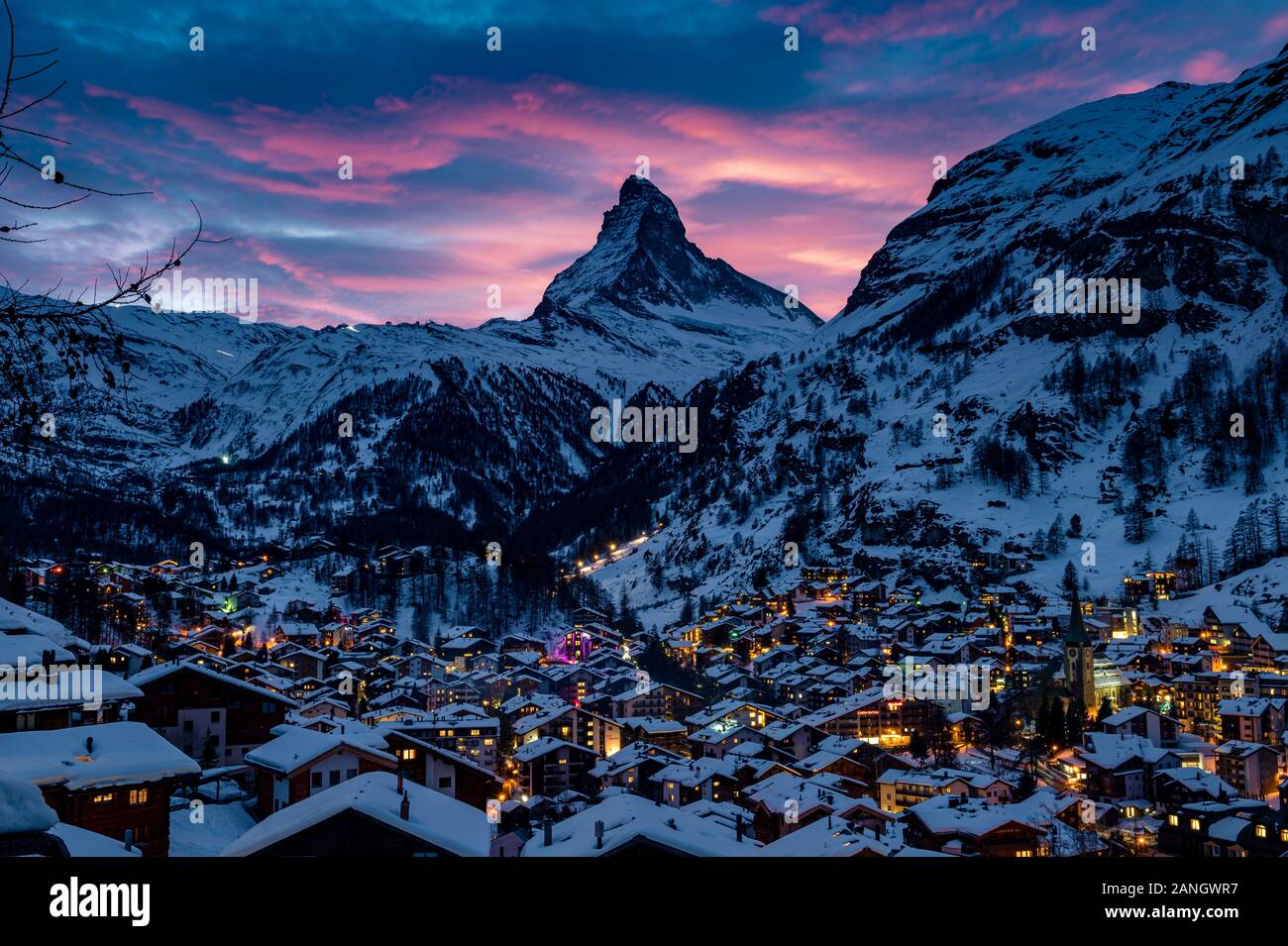 Zermatt in Switzerland on a wonderful sunset Stock Photo - Alamy