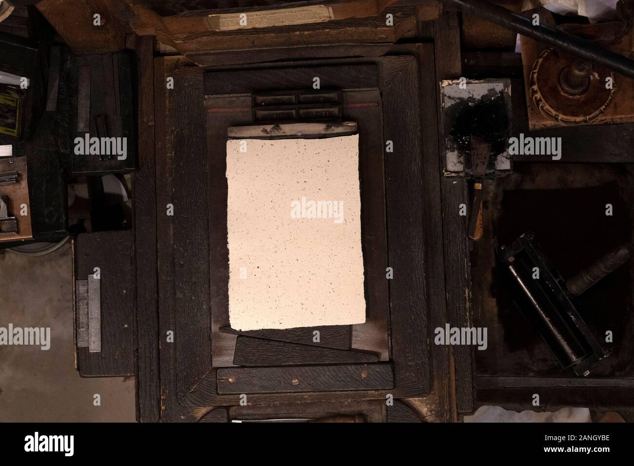Old ancient print machine hand press detail Stock Photo - Alamy