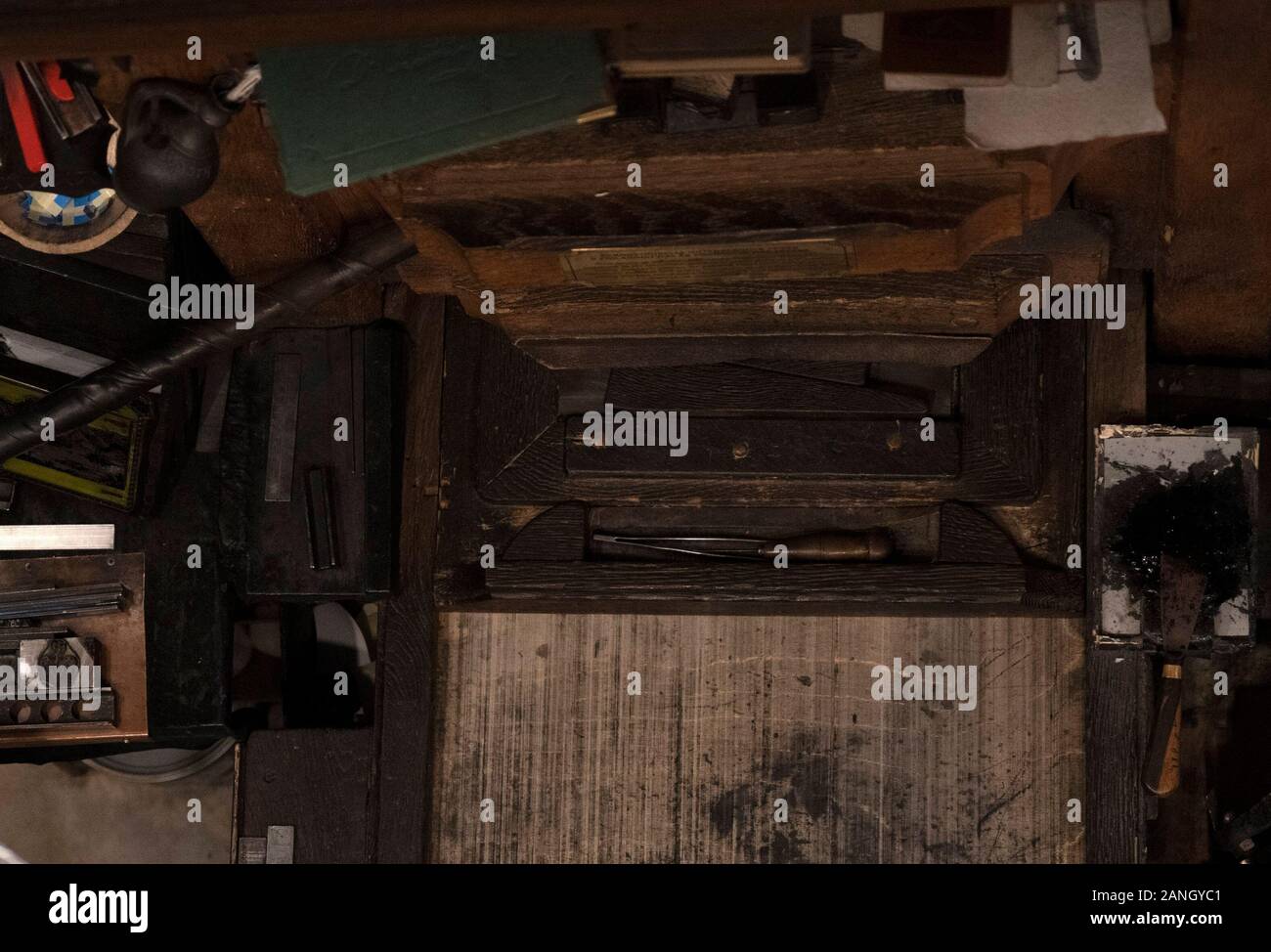 Old ancient print machine hand press detail Stock Photo - Alamy