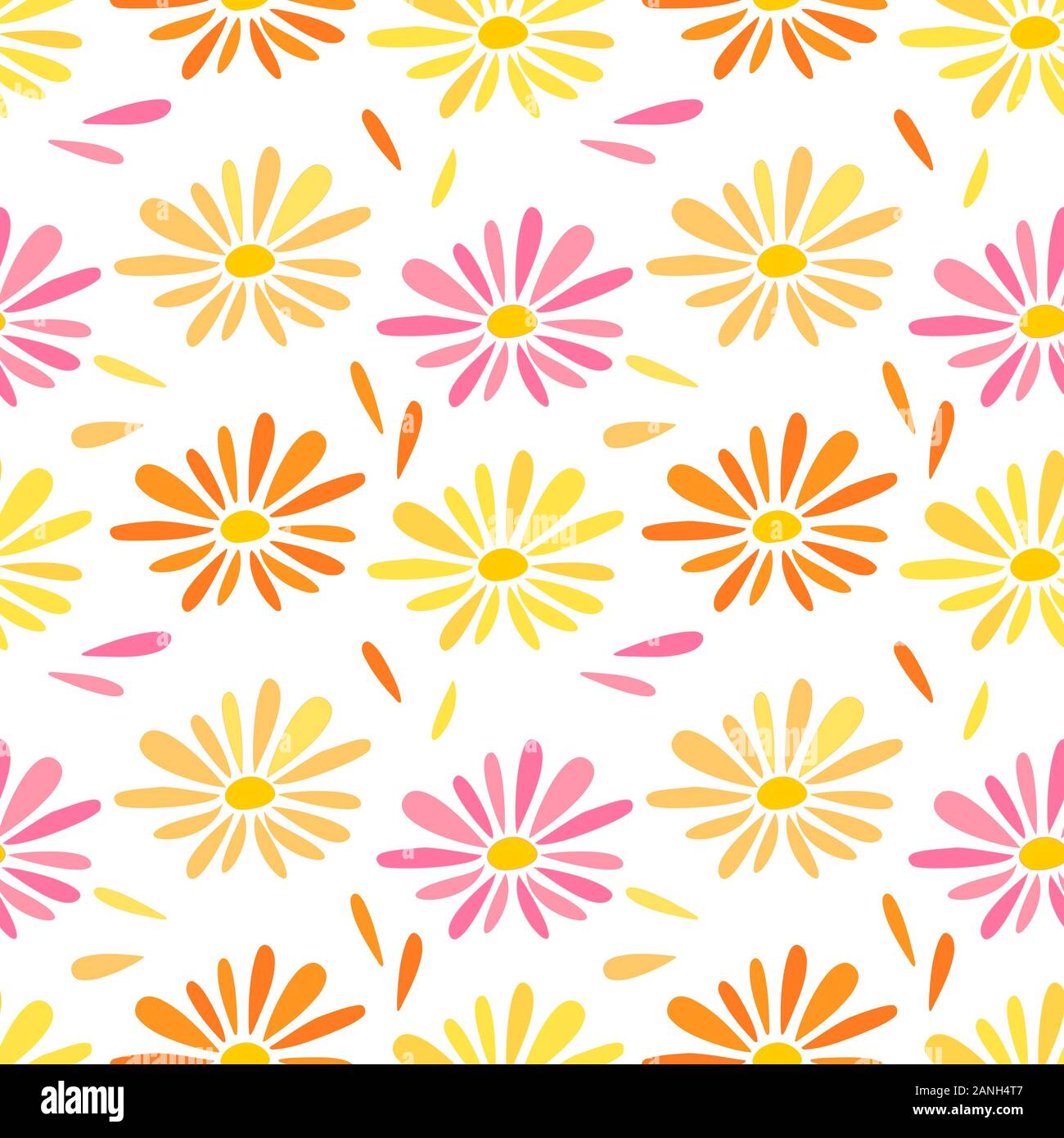 Orange, yellow and pink flowers seamless wallpaper pattern. Vector ...