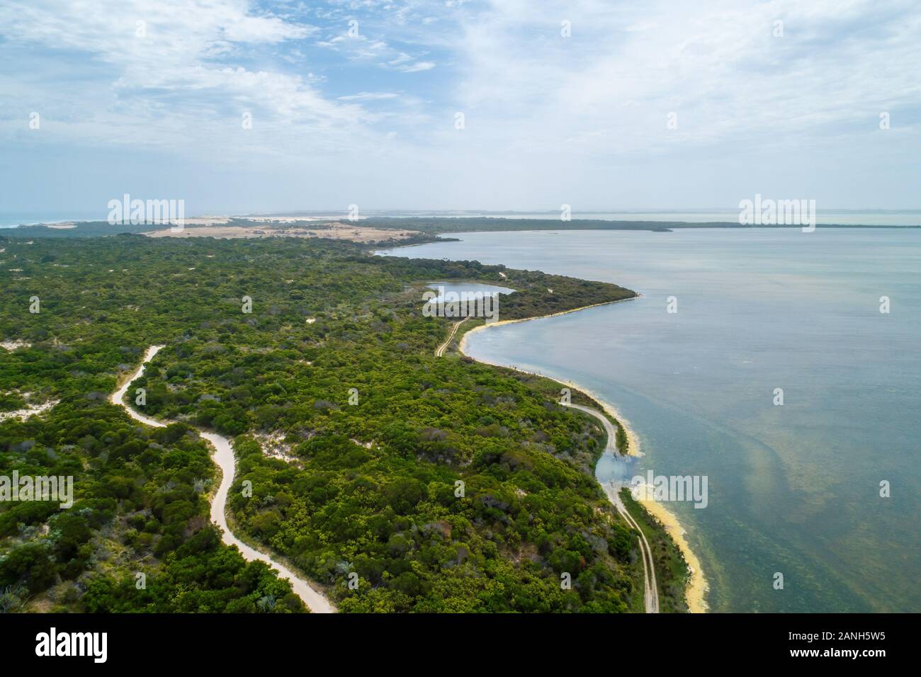 Lake George coastline near Beachport, South Australia - aerial view ...