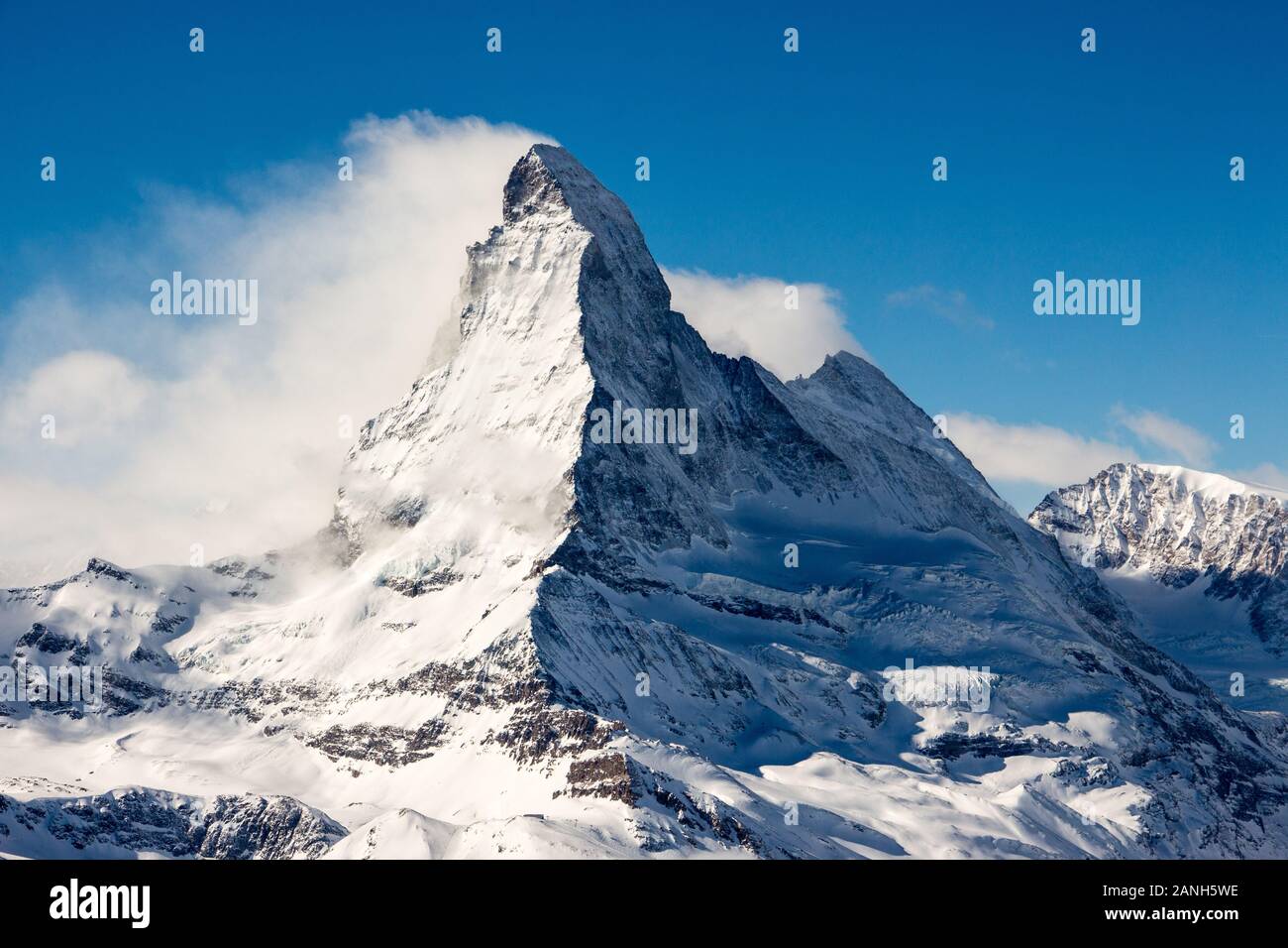 Zermatt Matterhorn view mountain winter snow landscape clouds Stock ...