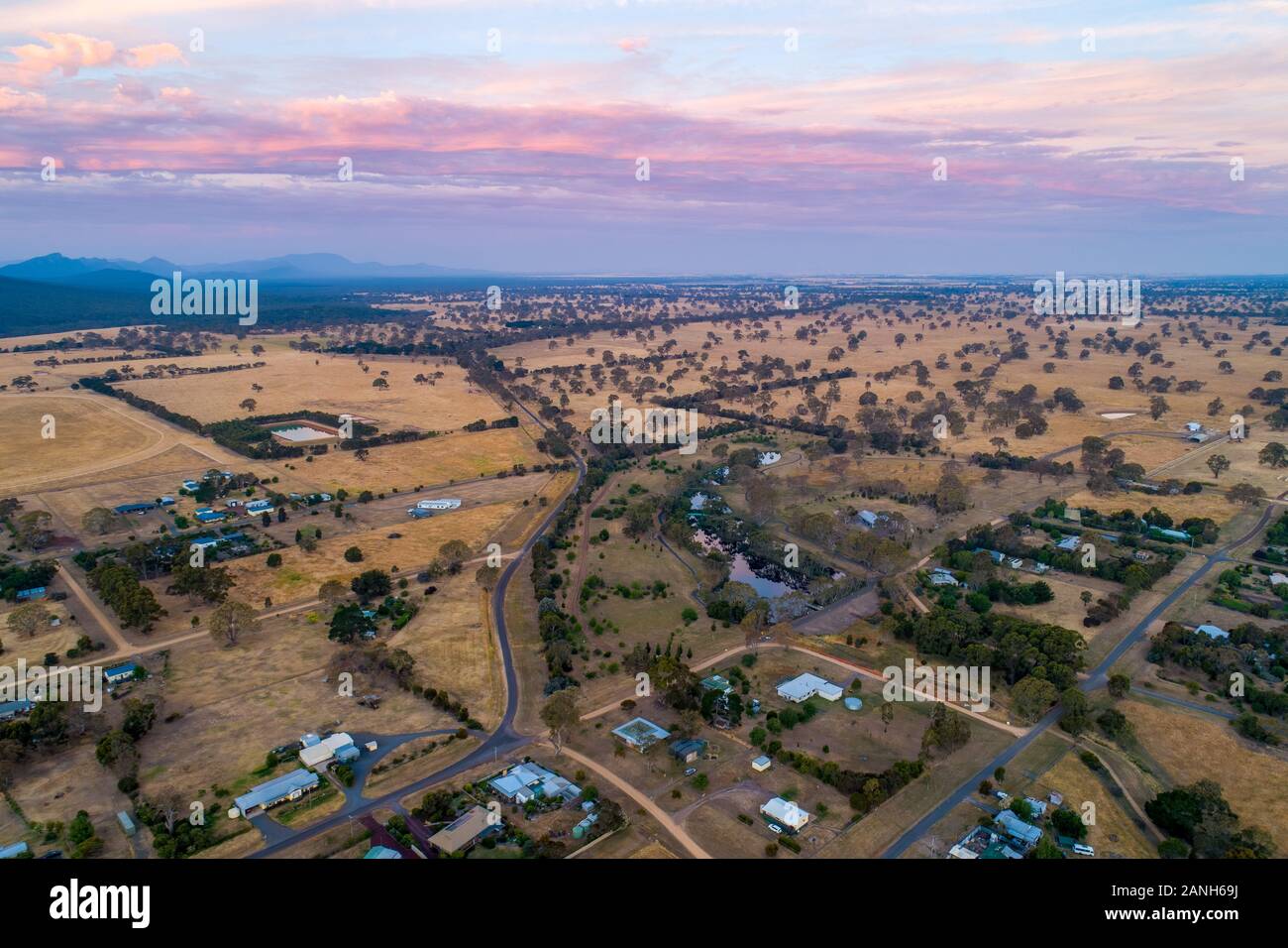 Aerial view of Australian countryside at sunset Stock Photo - Alamy