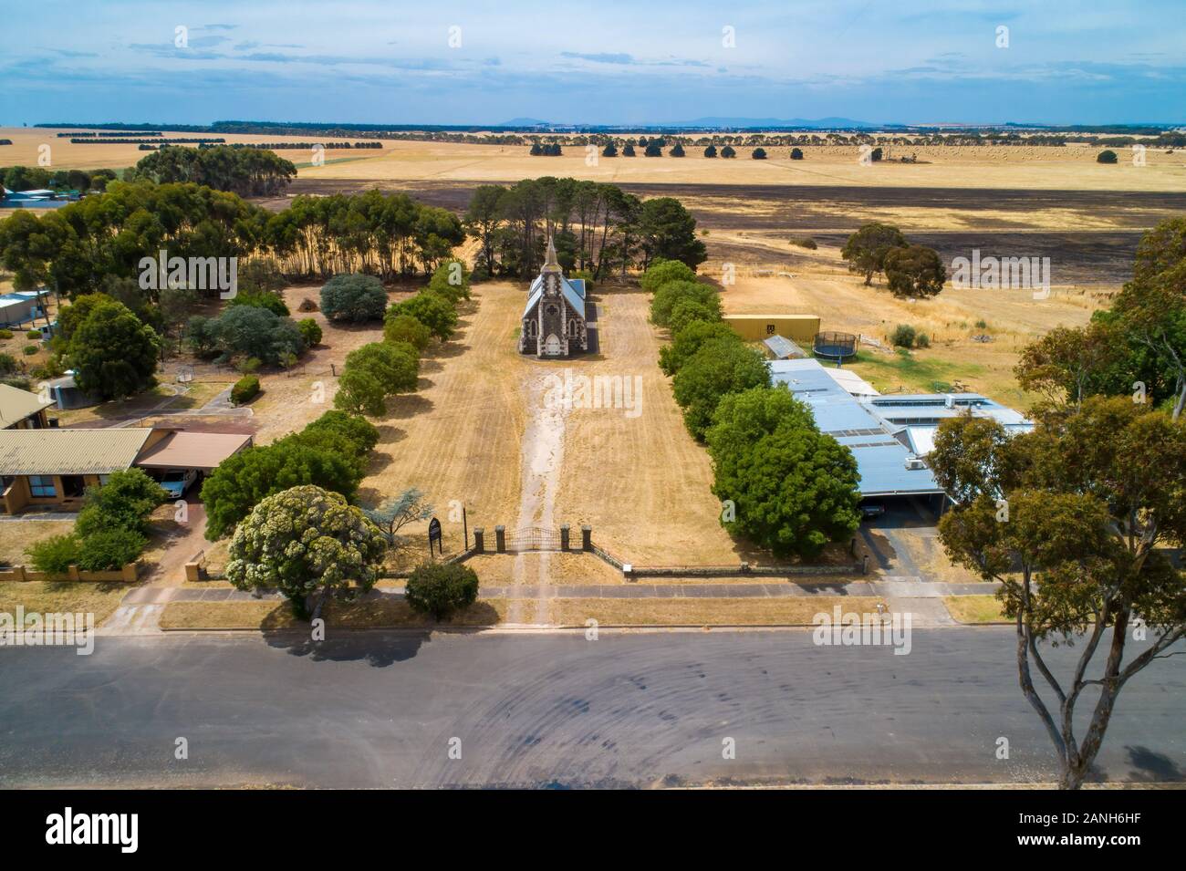 Aerial view of St. John church in Streatham, Victoria, Australia Stock ...