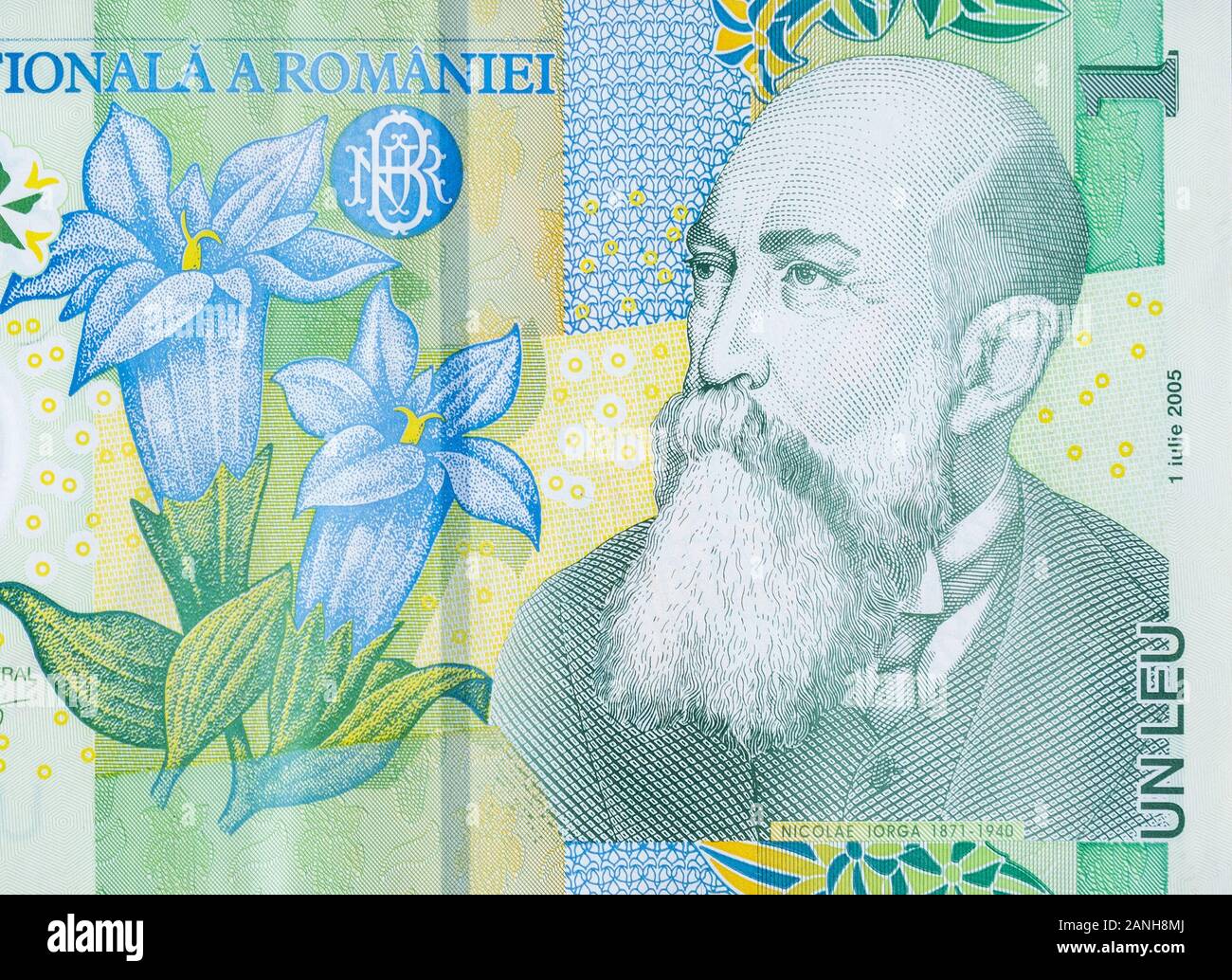 Nicolae Iorga portrait on Romanian money 1 Leu 2005 Banknote from ...