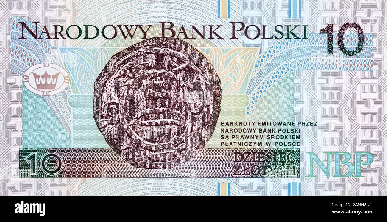 Colored 10 zloty bill of Poland currency bank note. Money bill close up ...