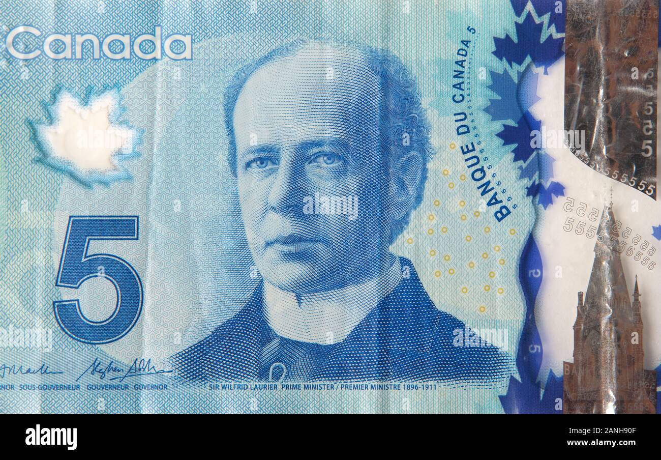 Sir Wilfrid Laurier Portrait from Canada 5 Dollars 2013 Polymer ...
