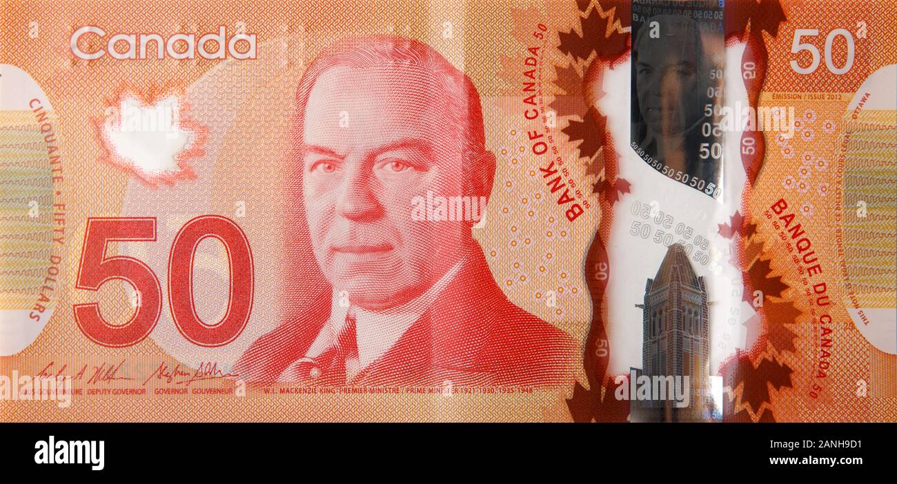 William Lyon Mackenzie King portrait on Canada 50 Dollars 2012 Polymer ...