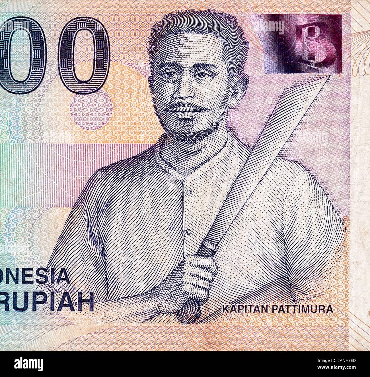 Kapitan Pattimura portrait on Indonesia 1000 rupiah bank note, former ...