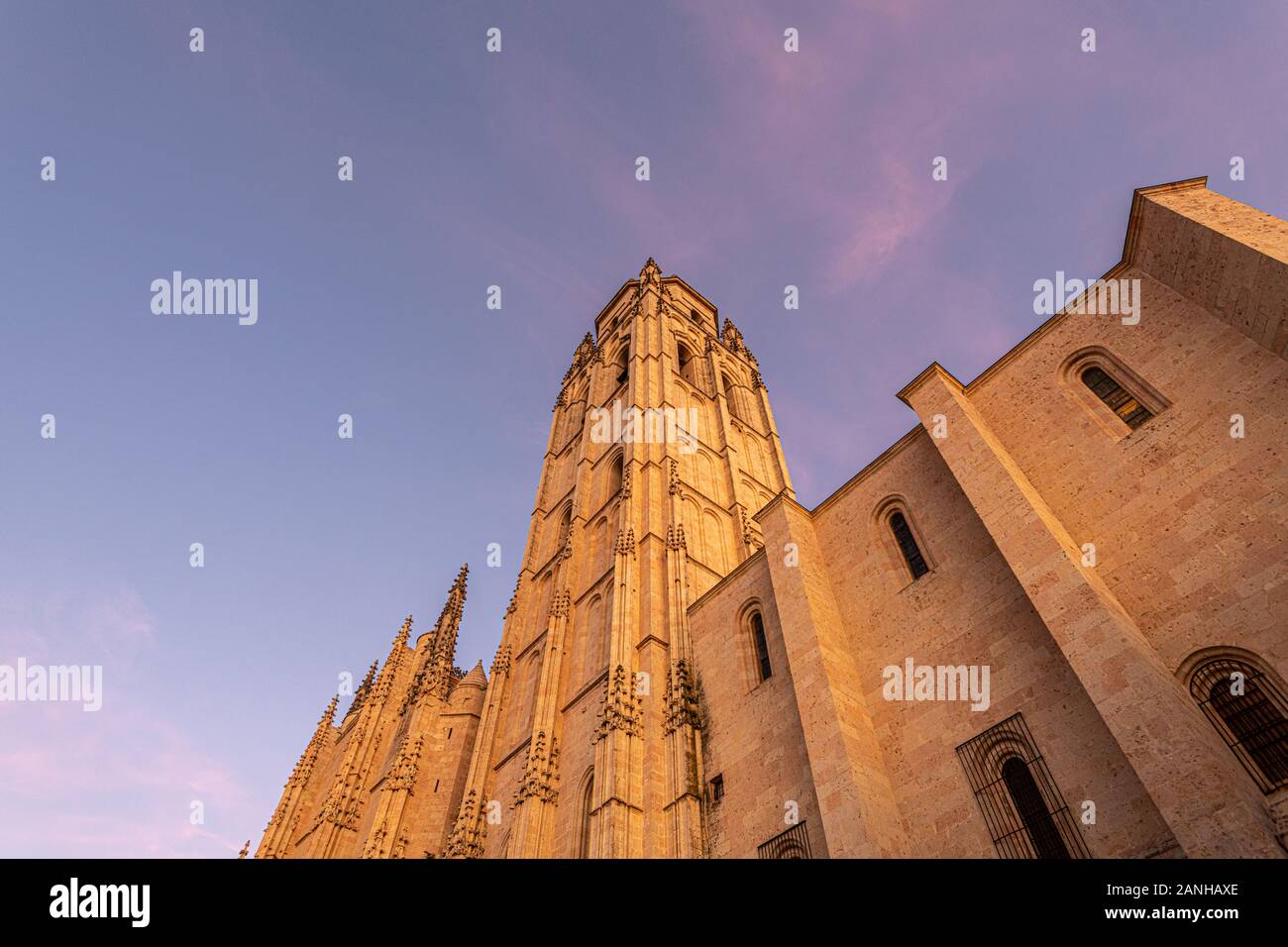 The tower of Segovia Cathedral, Old Castile, Segoiva, Spain Stock Photo ...