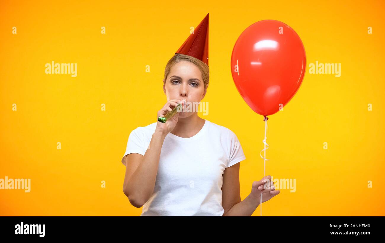 Balloon woman blowing hi-res stock photography and images - Alamy