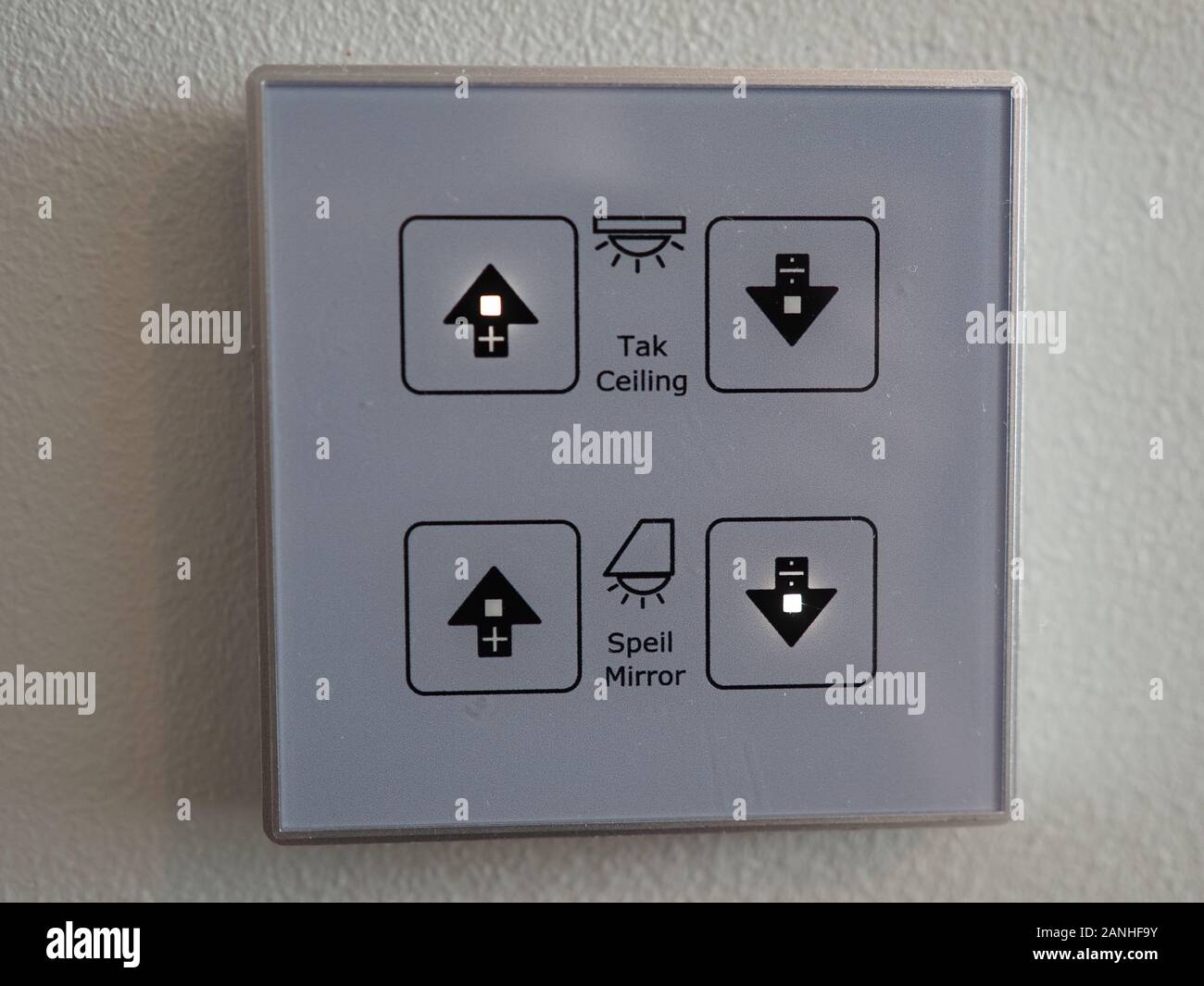 Moderm switch control panel in hotel room in european city of Bergen ...