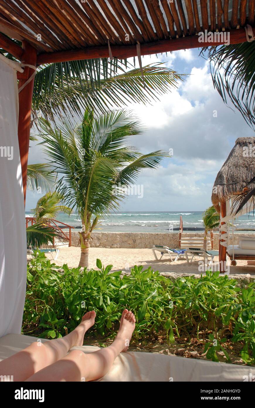 Relaxing in a resort at Riviera Maya near Cancun, Mexico Stock Photo ...