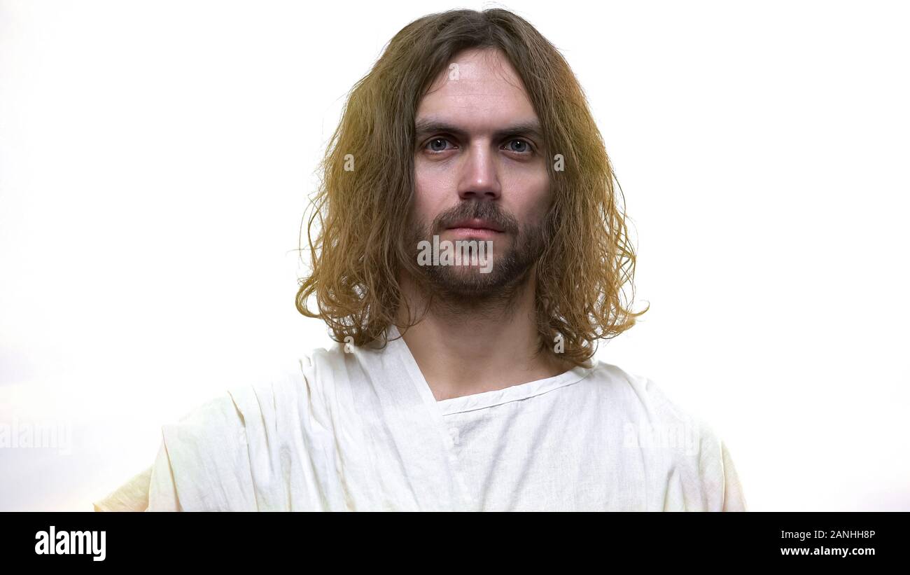 Portrait of mercy Jesus on shiny background, christian faith ...