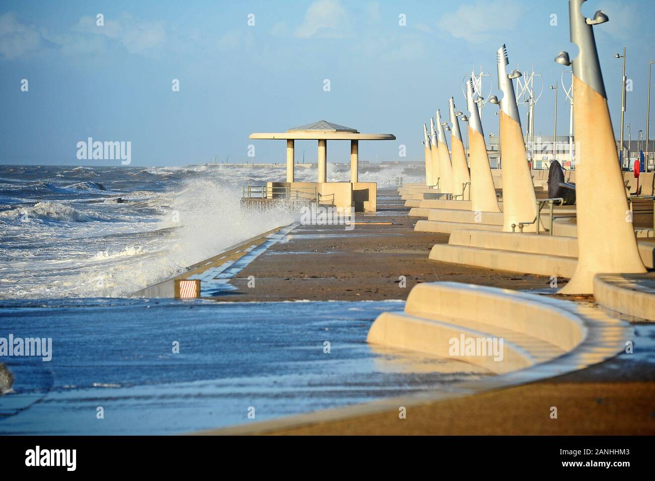Cleveleys seafront during a bad winter storm Stock Photo - Alamy