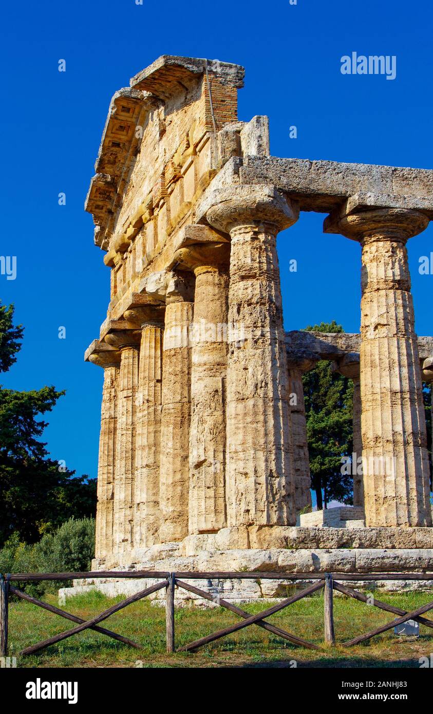 The greek Temple of Athena in the archaeological site of Paestum ...