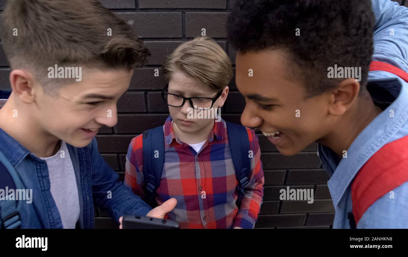 Mean students taking away phone from schoolboy, making fun of private ...