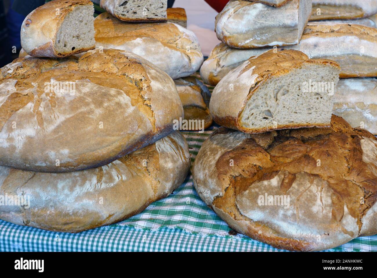 Rustic French sourdough bread at a market Stock Photo - Alamy