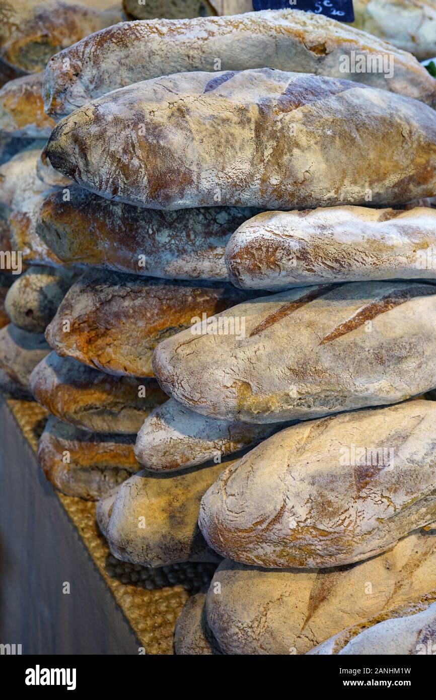 Rustic French sourdough bread at a market Stock Photo - Alamy