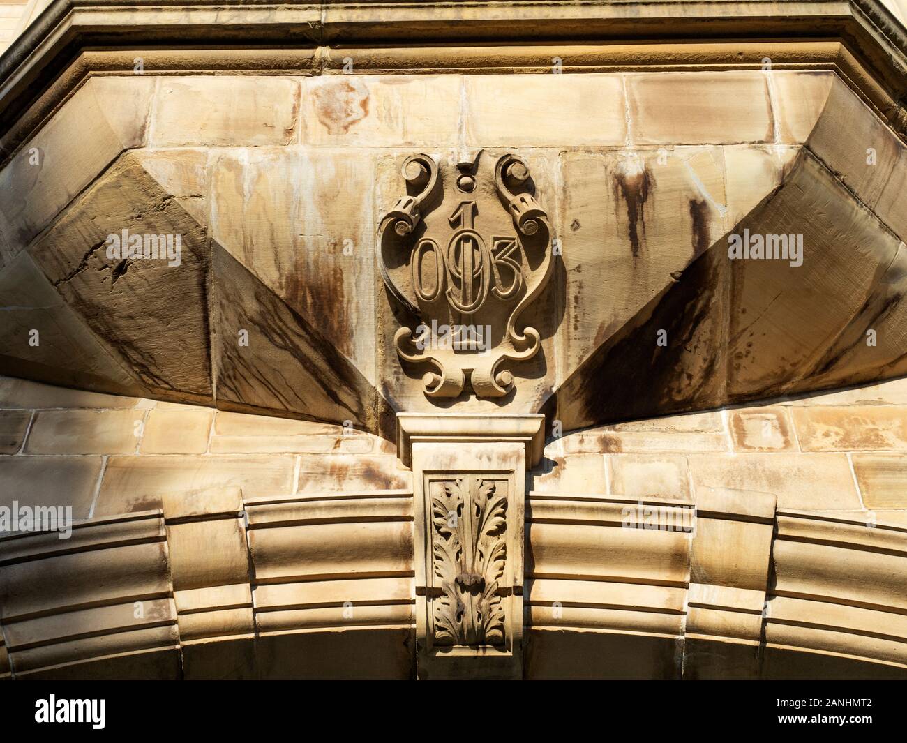 Year of construction 1903 carving below the oriel bay window above the ...